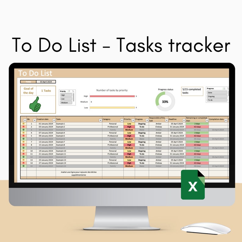 To Do List Tasks Tracker Beige Version Excel Template - Etsy