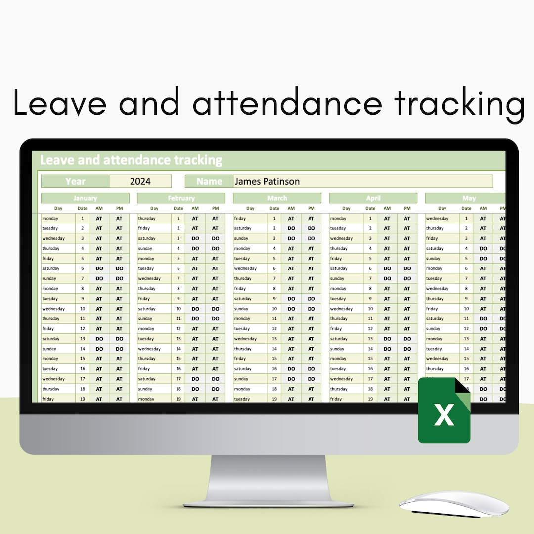Leave and Attendance Tracking Green Excel Template - Etsy