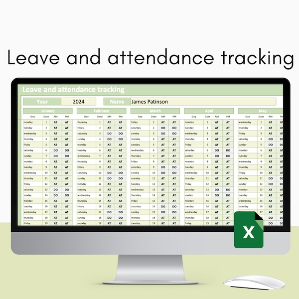 Leave and Attendance Tracking Green Excel Template - Etsy Australia