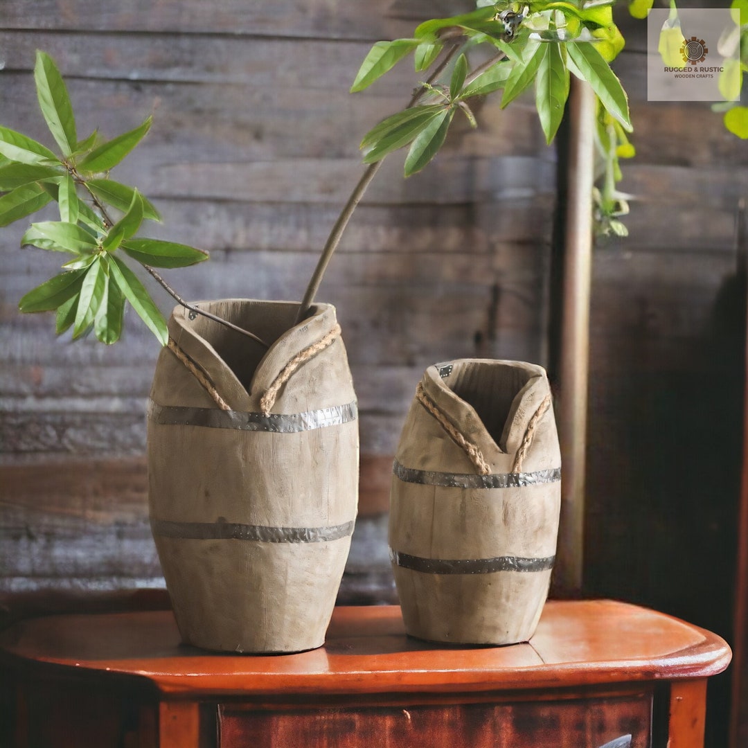 Wooden Barrel Vases,wabi Sabi Vases,decorative Retro Vases,rustic ...