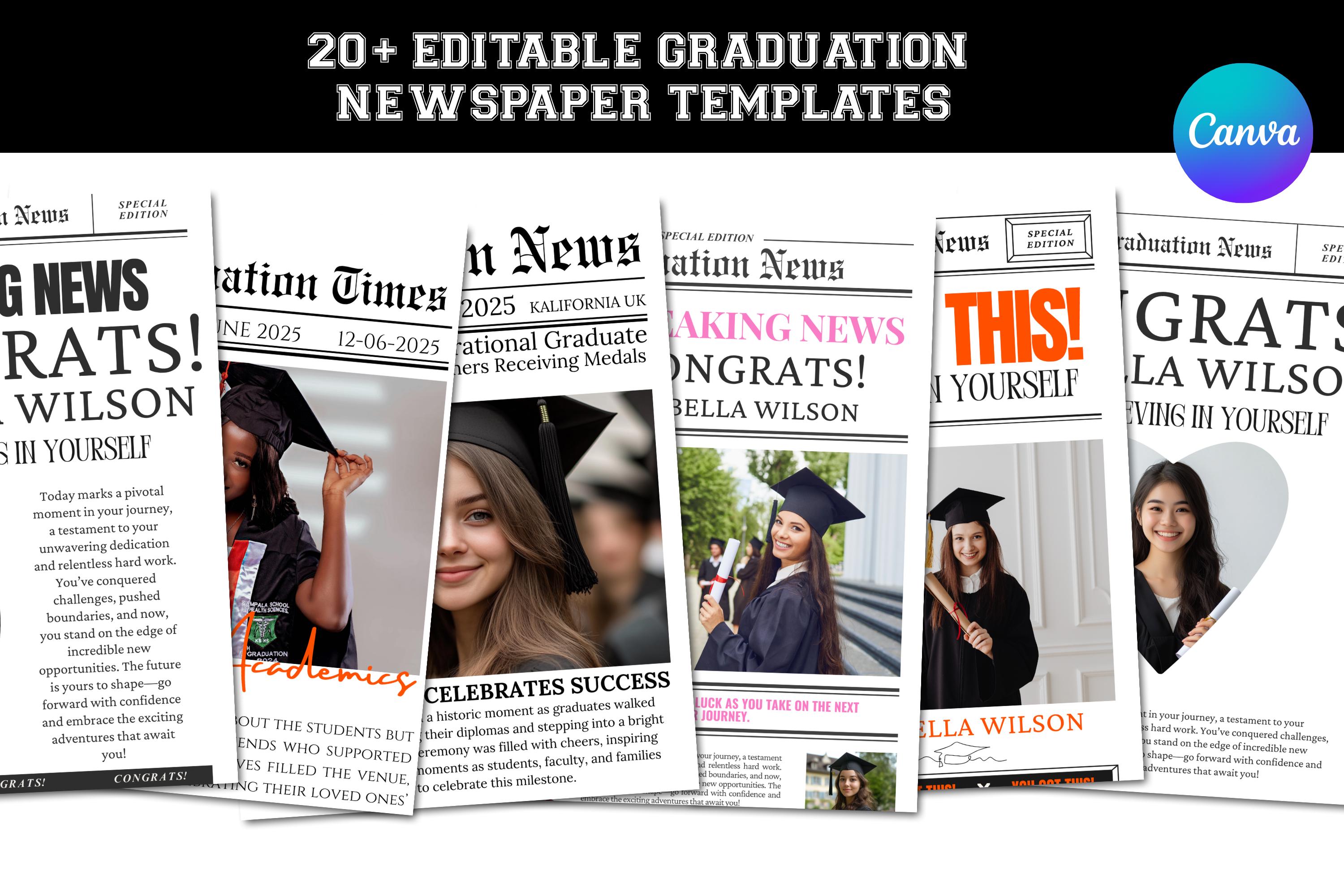 Graduation Newspaper Template Bundle – Editable in Canva | 20+ Designs ...