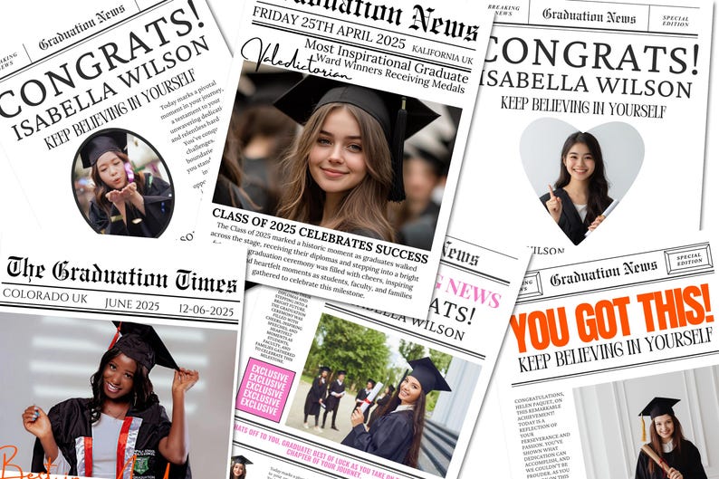 Graduation Newspaper Template Bundle – Editable in Canva | 20+ Designs ...