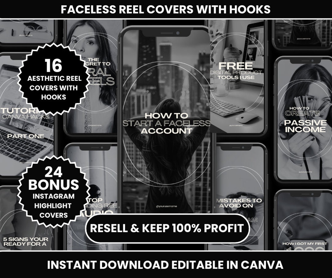 FACELESS Reel Covers With Hooks, BONUS Instagram Highlight Covers With ...