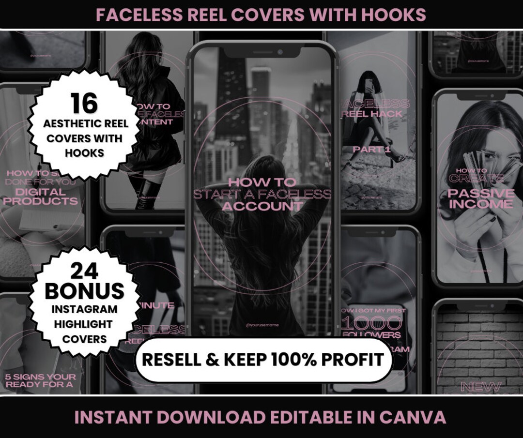 FACELESS Reel Covers With Hooks, BONUS Instagram Highlight Covers With ...