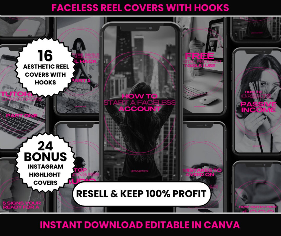 FACELESS Reel Covers With Hooks, BONUS Instagram Highlight Covers With ...