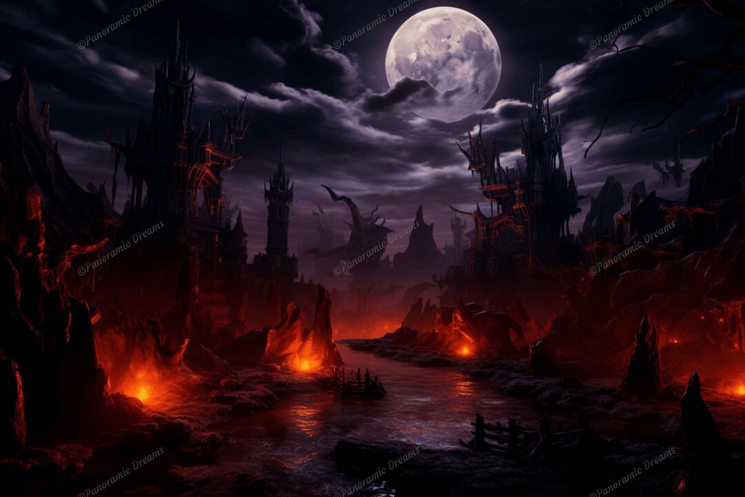 Infernal Citadel, Instant Download, Hell, Full Moon Halloween Nightmare ...