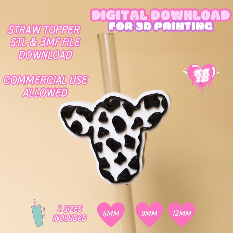 Cow Straw Topper Digital File | 3x Sizes Included | to Fit Yeti and ...