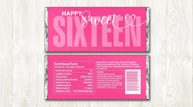 Sweet 16 Chocolate Bar Wrapper: DIY Party Favor Label (PDF) - Etsy