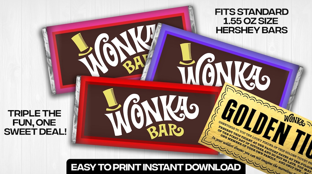 Digital PDF for Hershey's 1.55oz - Wonka Chocolate Bar Label - DIY ...