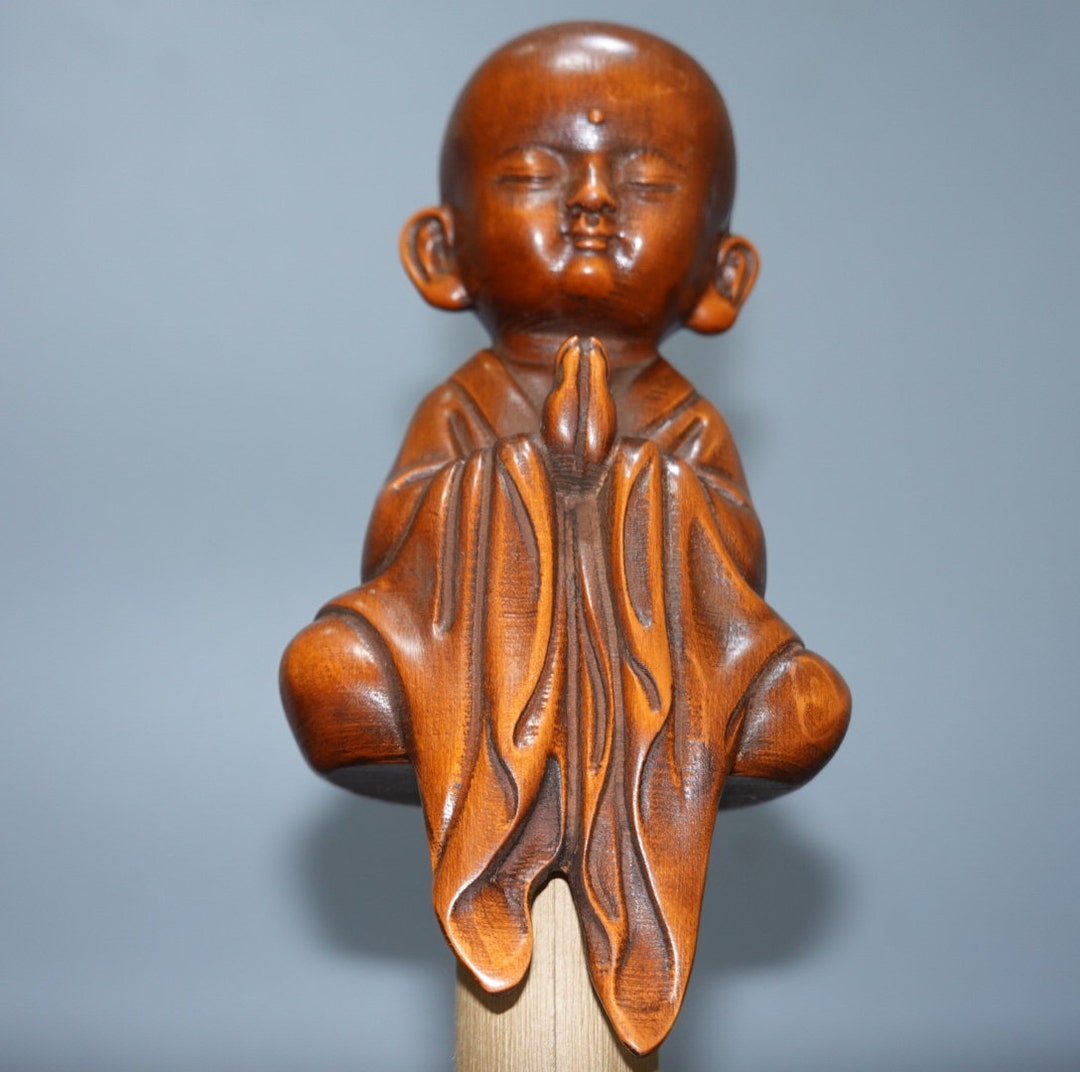 Handcarved Natural Boxwood Monk Statues and Buddha Ornaments, Decorated ...