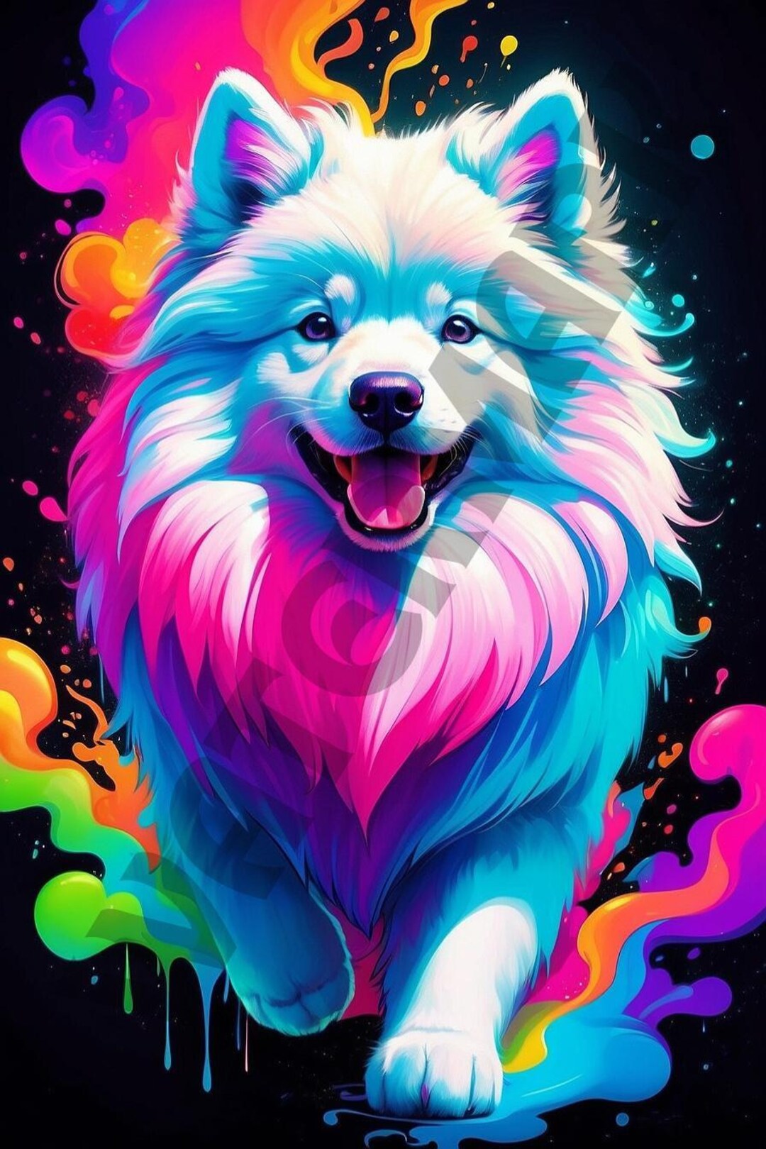 Colorful Dog Art Print, Rainbow Samoyed Digital Download, Vibrant Pet ...