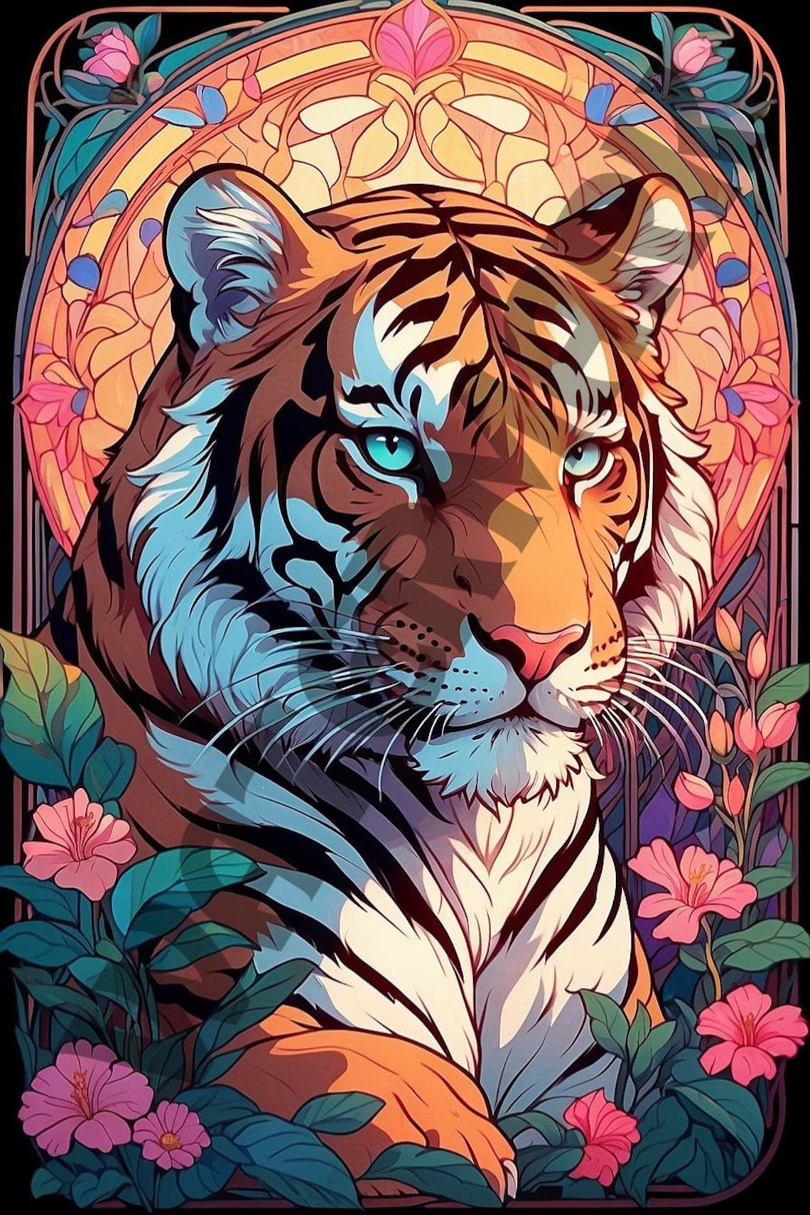 Majestic Tiger Digital Art Download, Vibrant Tiger Illustration ...
