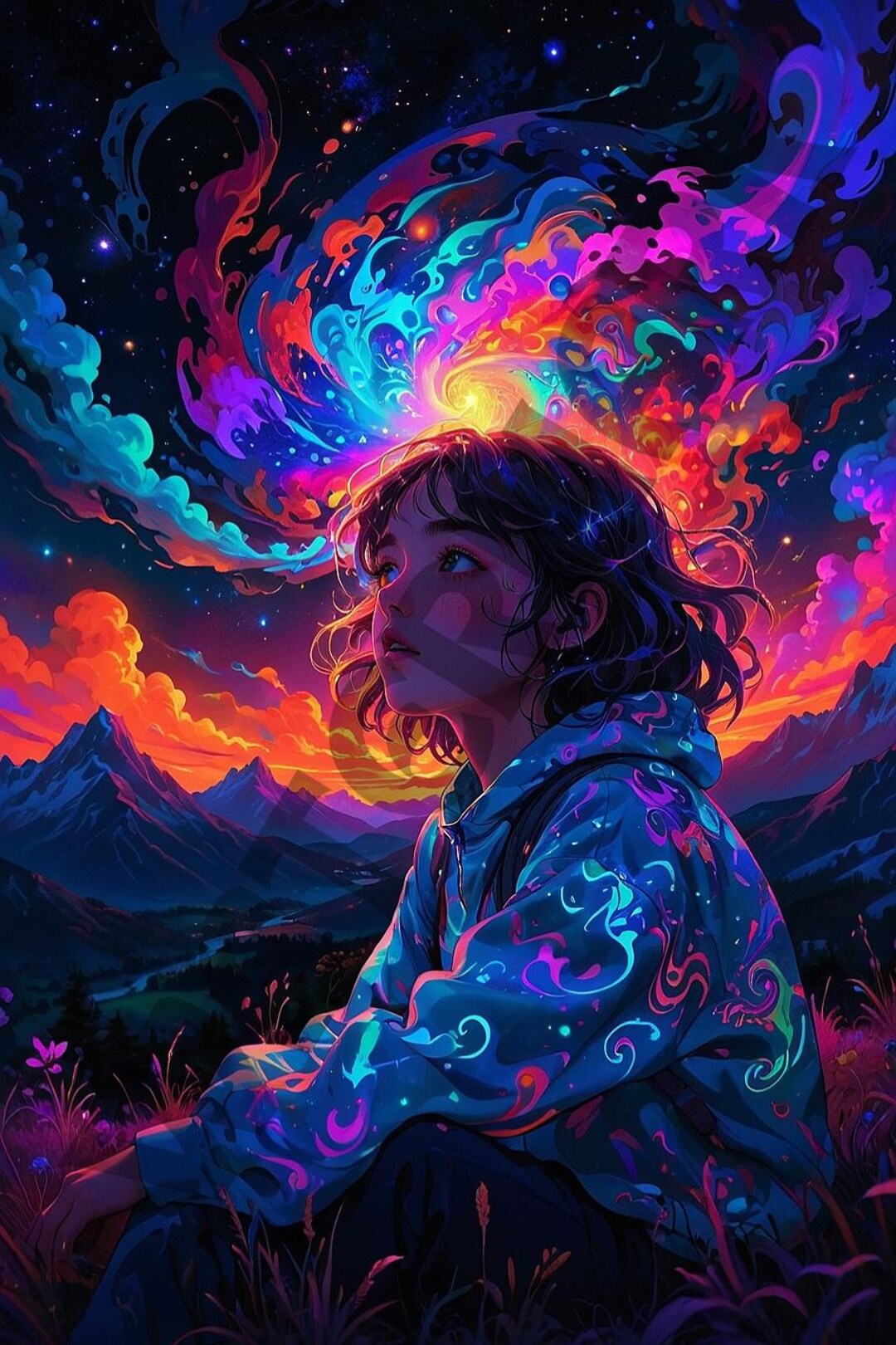 Trippy Abstract Art Print, Psychedelic Fantasy Illustration, Vibrant ...