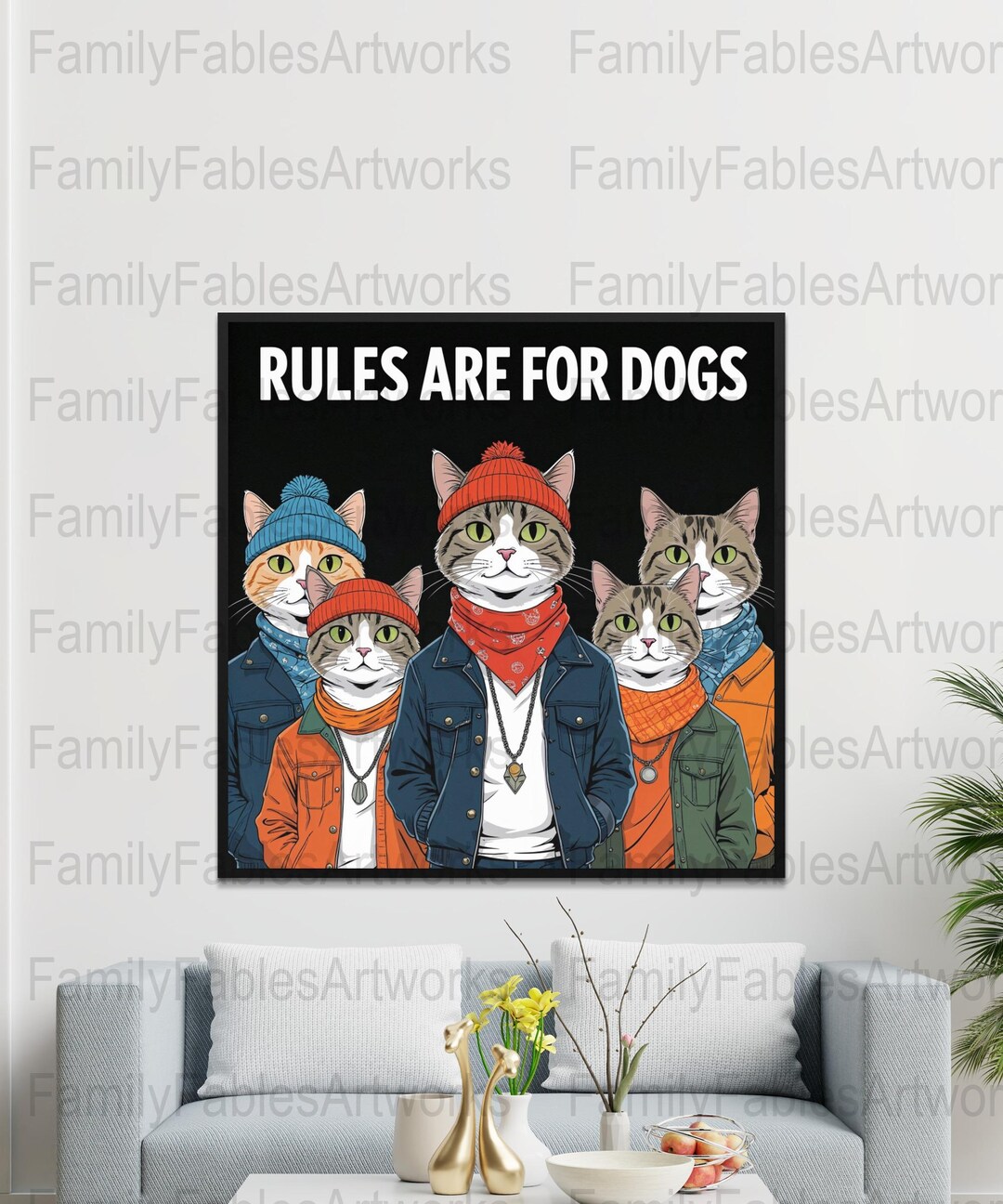 Cats Art Print, Funny Gang, Rules Are for Dogs (digital Download) - Etsy