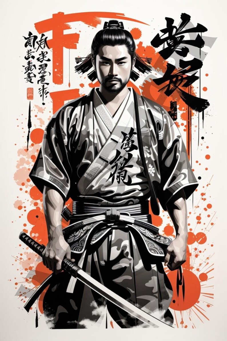 Samurai Warrior Art Print, Japanese Sumi-e Ink, Asian Decor (digital ...