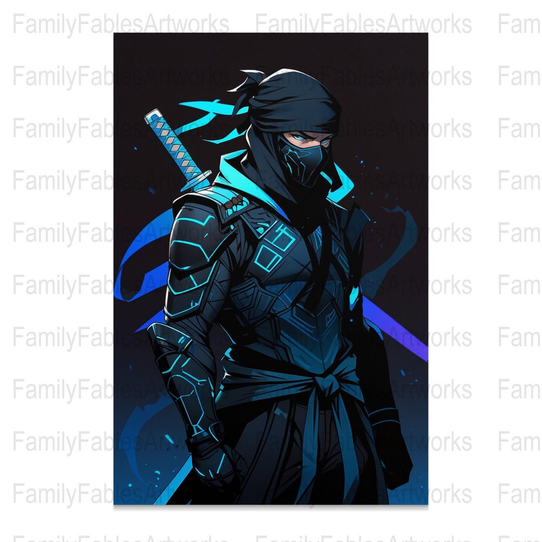 Cyber Warrior Digital Art, Ninja Wall Art, Futuristic Samurai Print ...