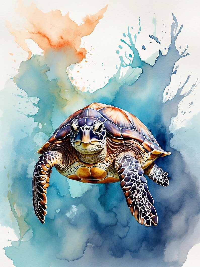 Sea Turtle Watercolor Art Print, Marine Animal Decor (digital Download ...