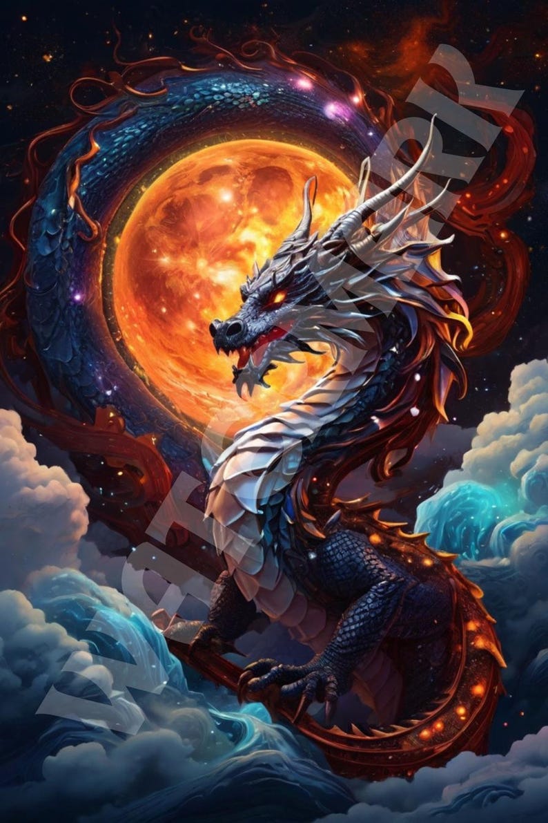 Celestial Dragon, Majestic Cosmic Journey Digital Illustration, Perfect ...