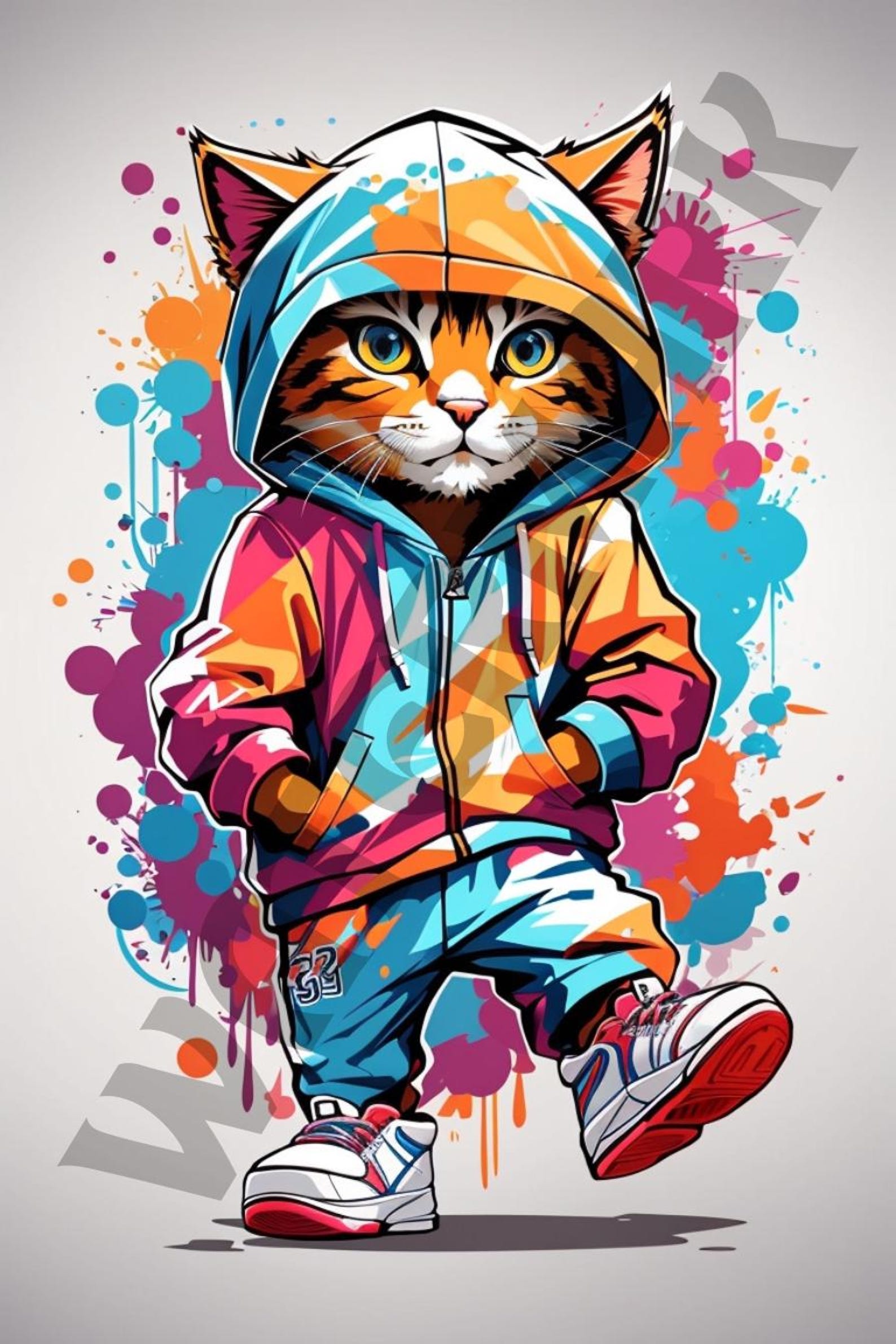 Hip Hop Cat Art Print, Basketball Cat Poster, Cool Cat Wall Art ...