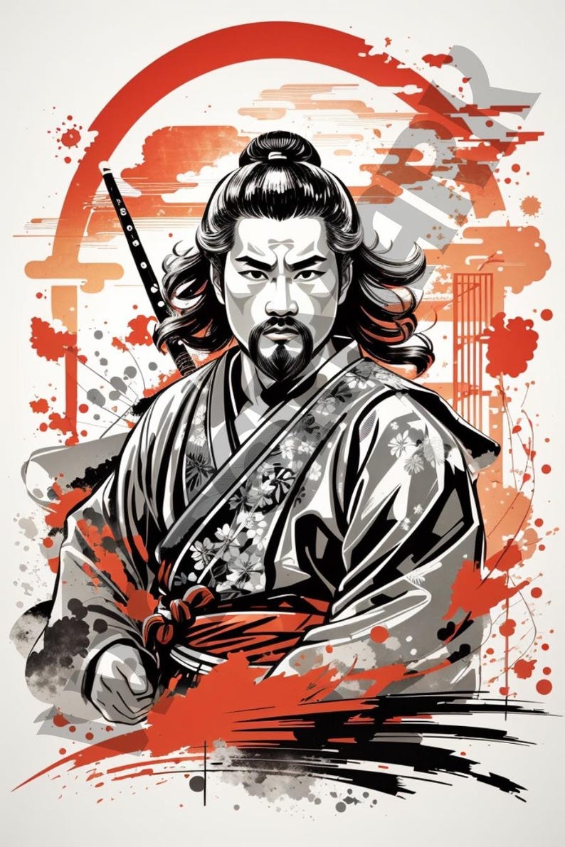 Samurai Warrior Art Print, Japanese Sumi-e Ink, Asian Decor (digital ...