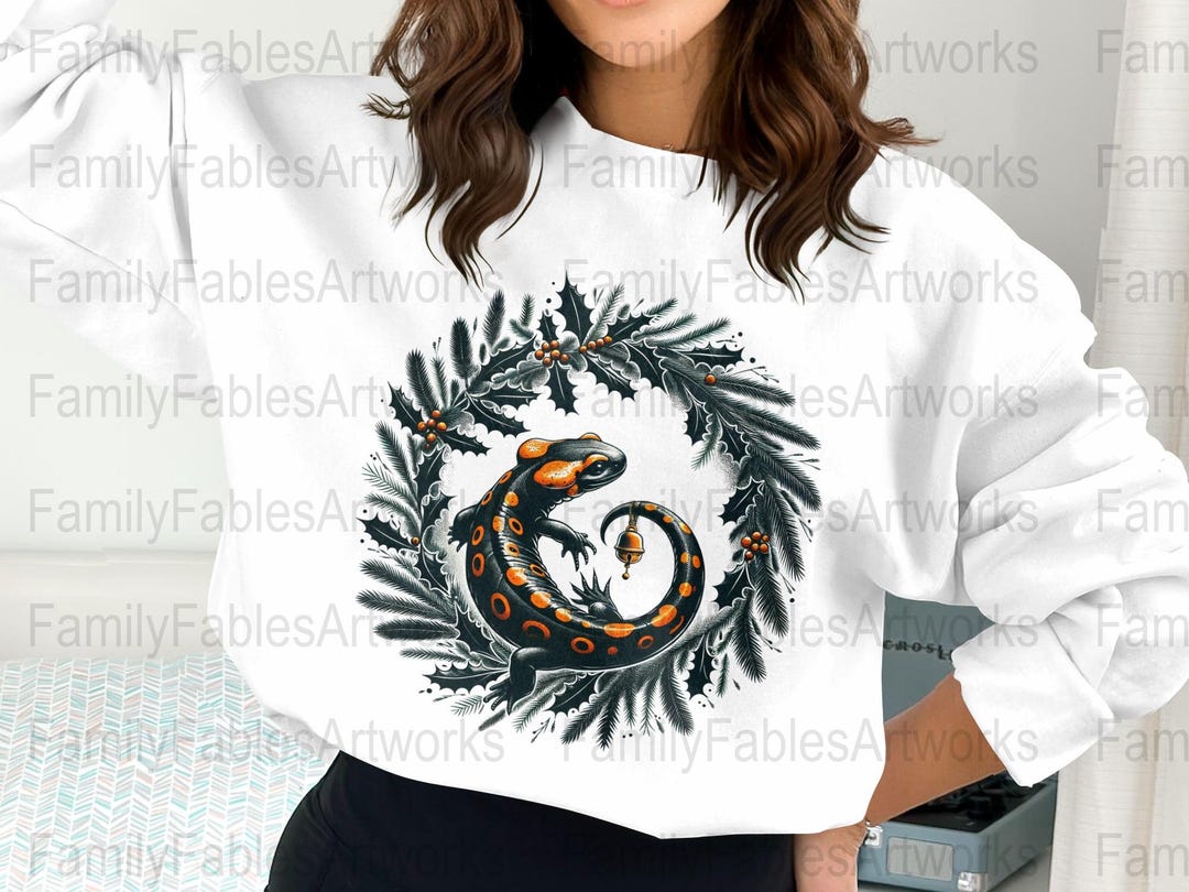 Salamander Christmas Wreath PNG, Festive Reptile Art (digital Download ...