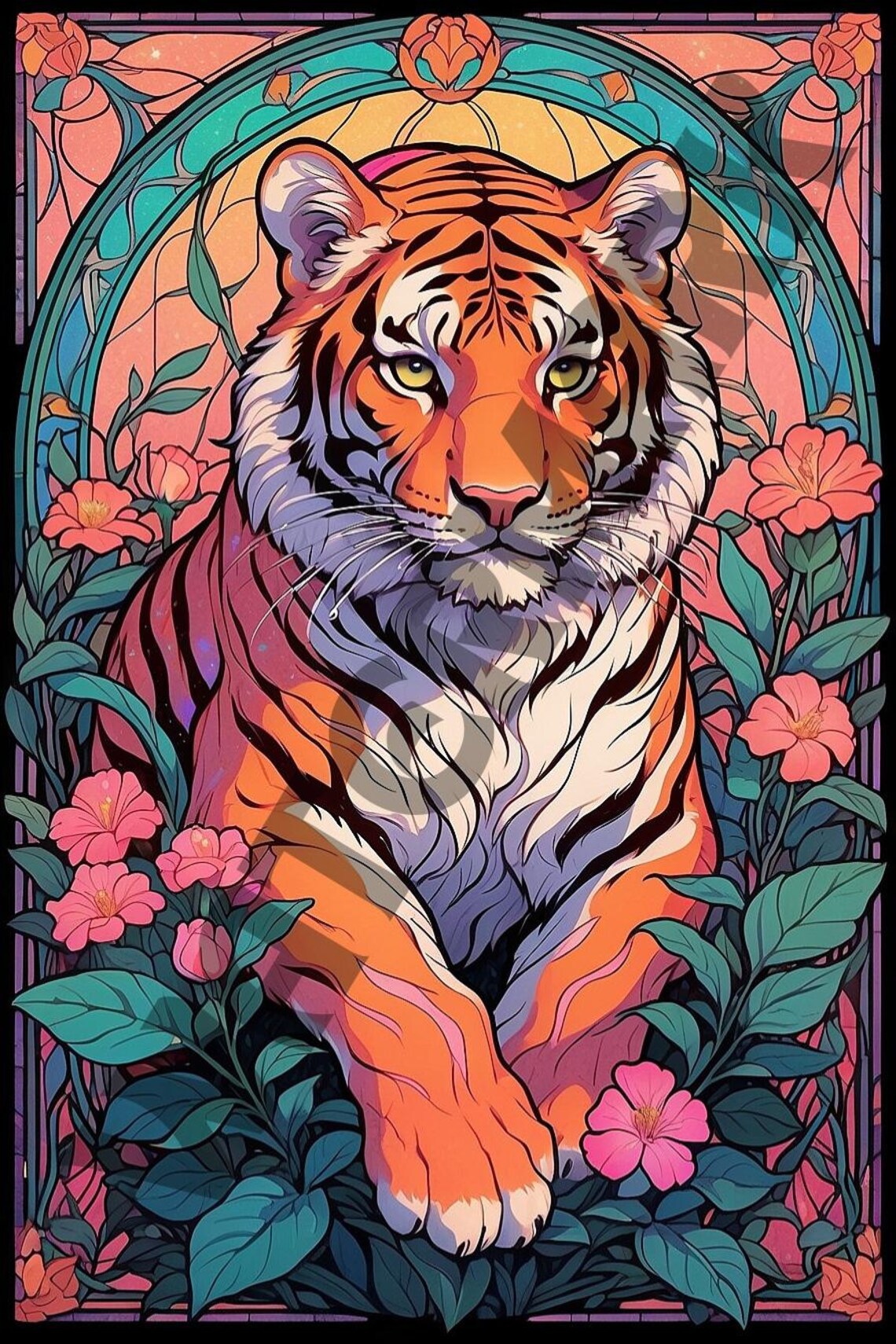 Majestic Tiger Digital Art Download, Vibrant Tiger Illustration ...