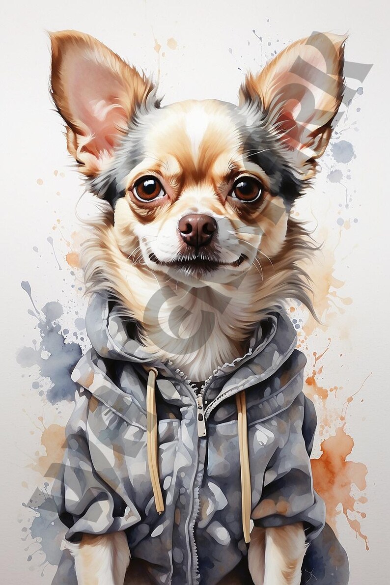 Watercolor Merle Chihuahua Art Print, Playful Canine Design (digital ...