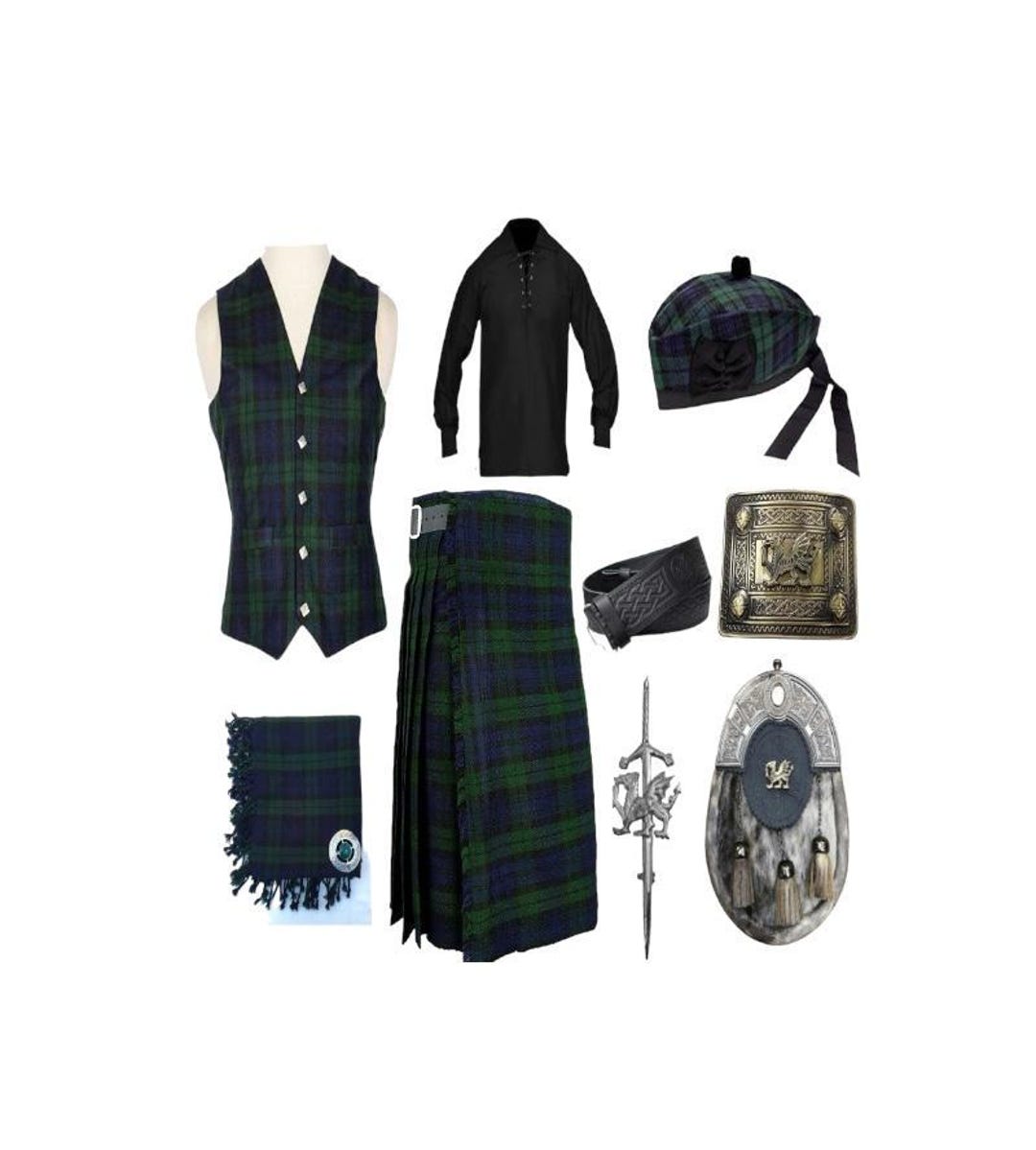 Highlander Men's Scottish Tartan Kilt Outfit With Vest and Tartan ...