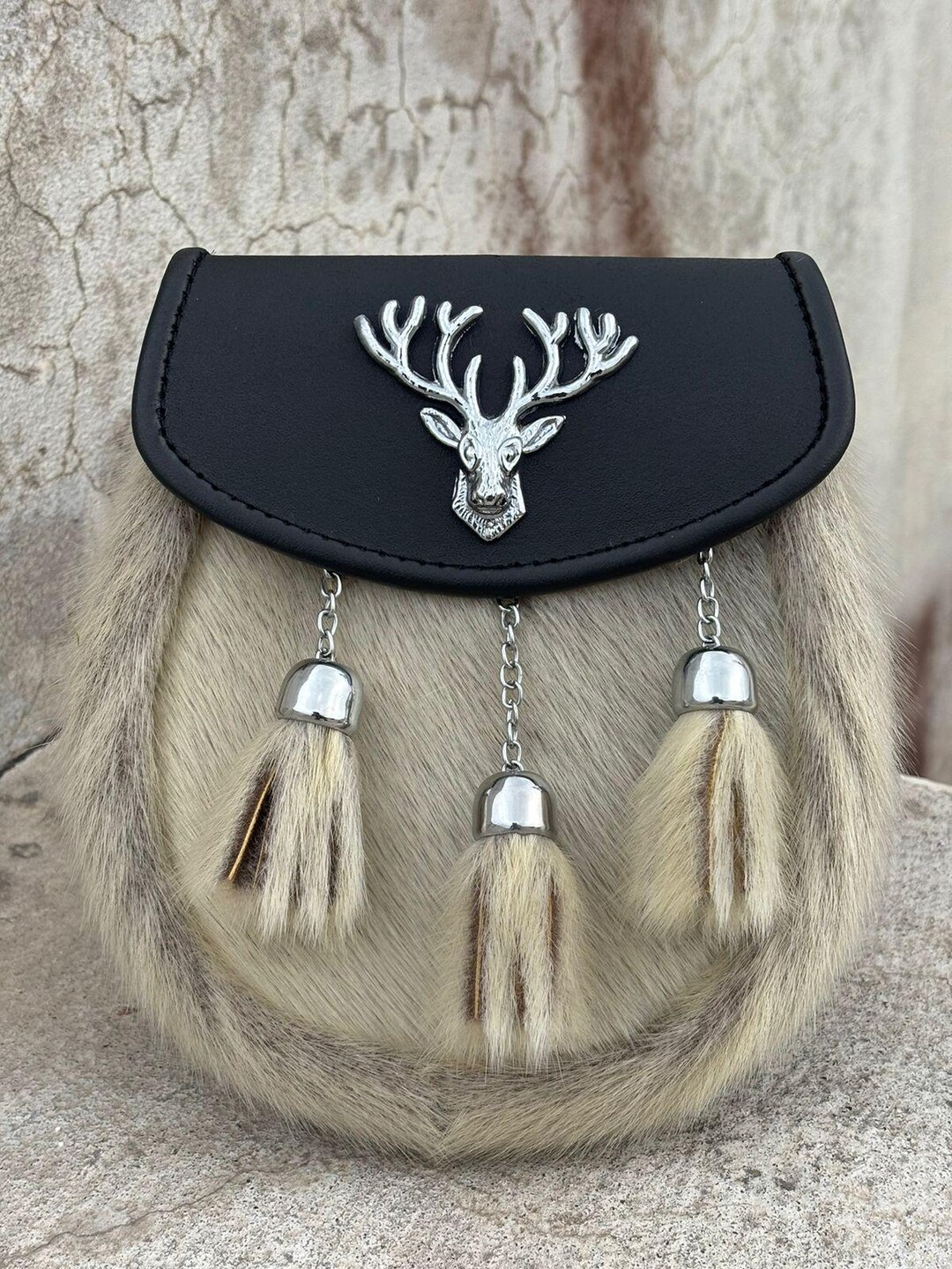 Scottish Faux Fur Stag Head Kilt Sporran: Handmade Traditional Kilt ...