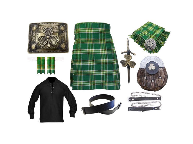 Scottish Men's Tartan Irish Style 11 PCS Kilt Outfit Wedding Kilt Set ...