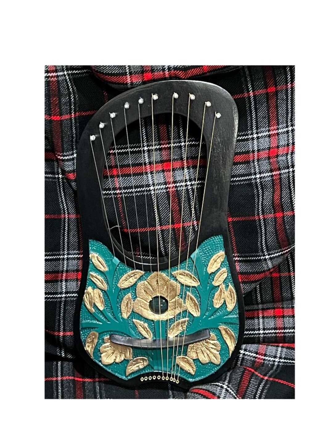 Handmade Flower Design Lyre Harp Black Wood Lyre 10 Metal String Lyre ...