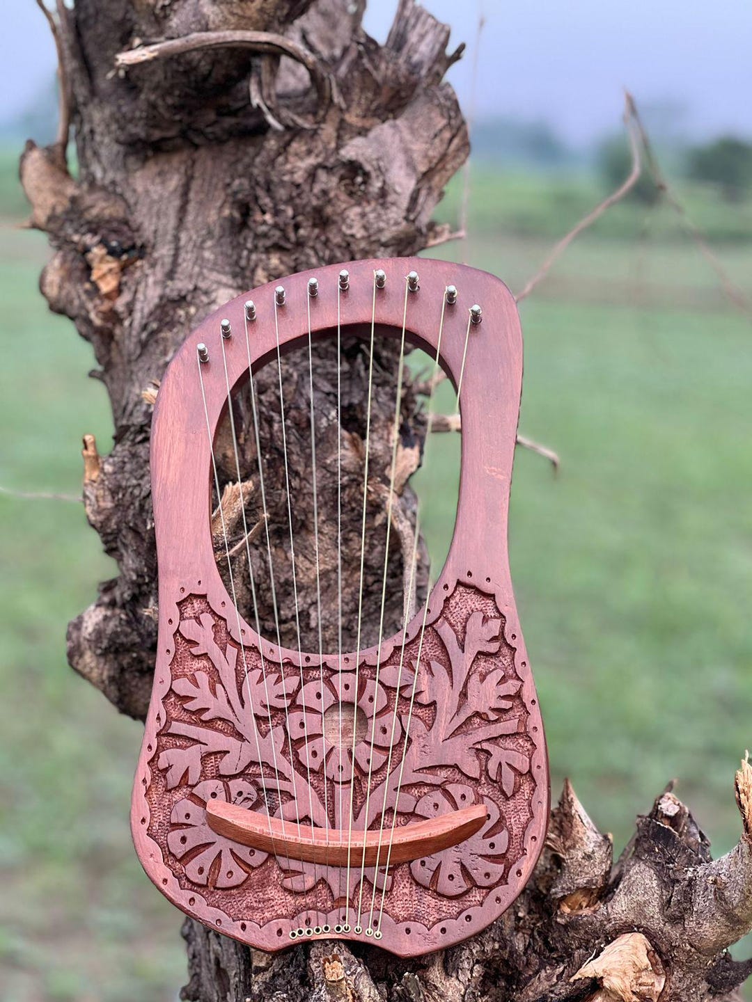 Rosewood 10 Metal Strings Flower Lyre Harp With Key, Strings & Bag - Etsy