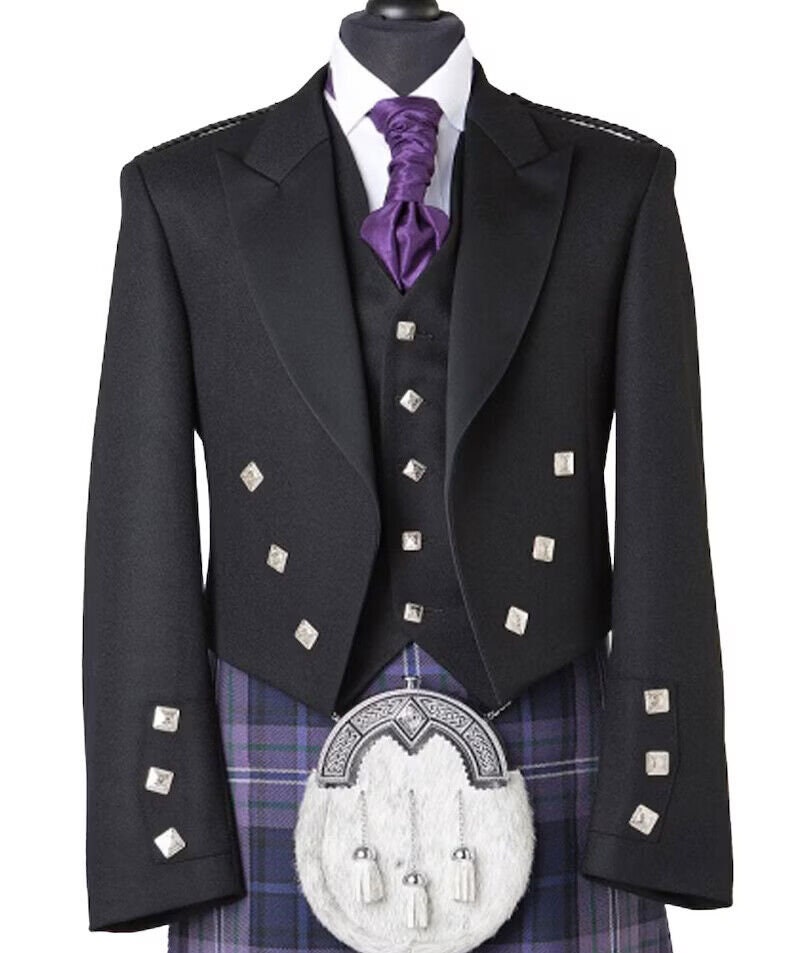 Men's Scottish Tartan Kilt Outfit, Prince Charlie Jacket, 7-piece ...