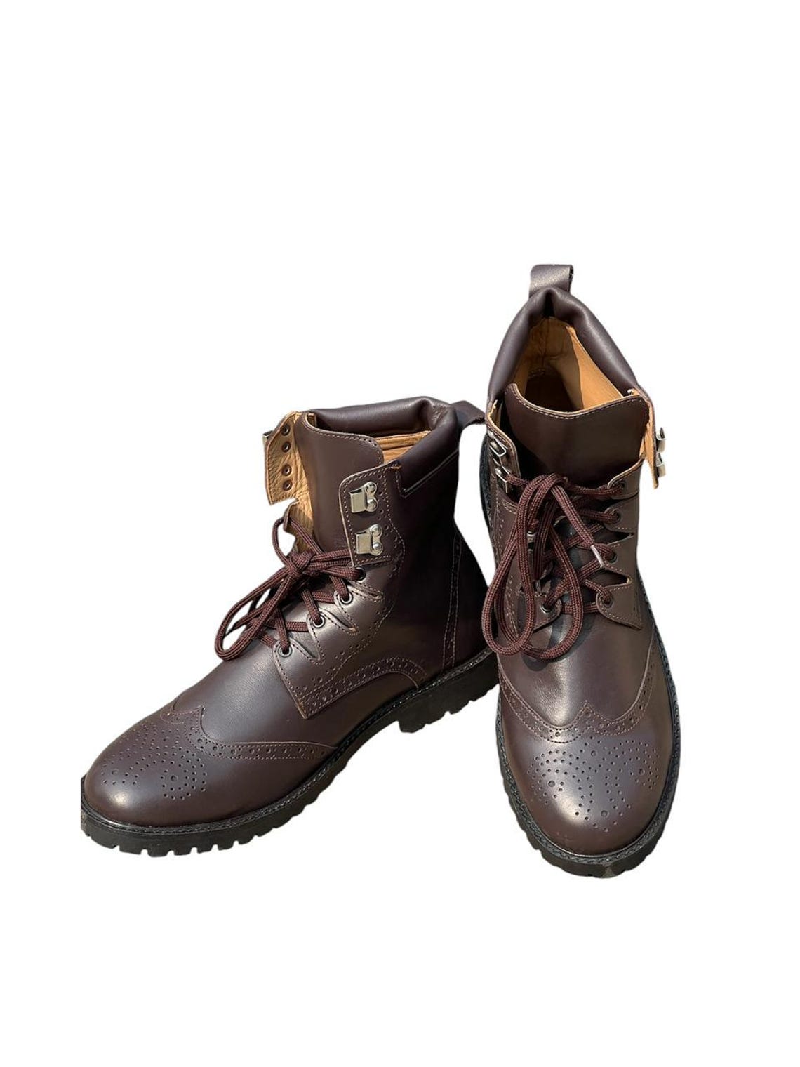 Handmade Men's Scottish Ghillie Brogues Genuine Brown Leather Kilt Shoes Rubber Sole Wedding ...