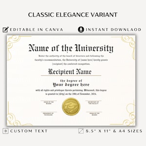University Diploma, Printable Certificate With Seal, College Diploma ...