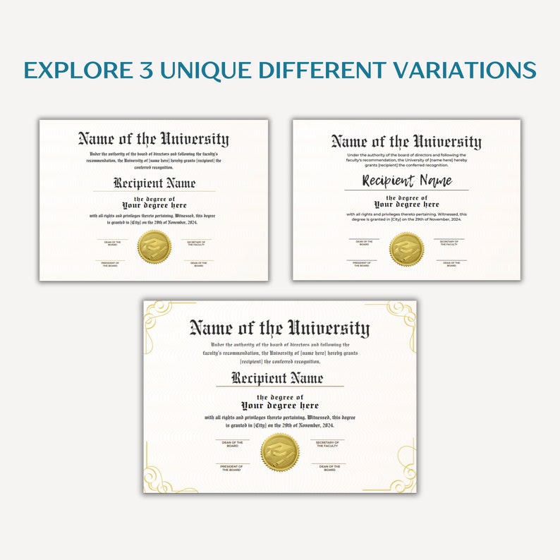 University Diploma, Printable Certificate With Seal, College Diploma ...