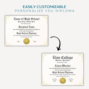 High School Diploma, Canva Editable Diploma Template, Printable ...