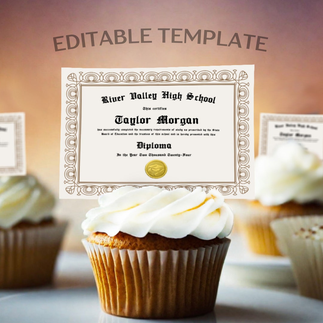 Editable Diploma Party Cupcake Topper, Graduation Cupcake Topper ...