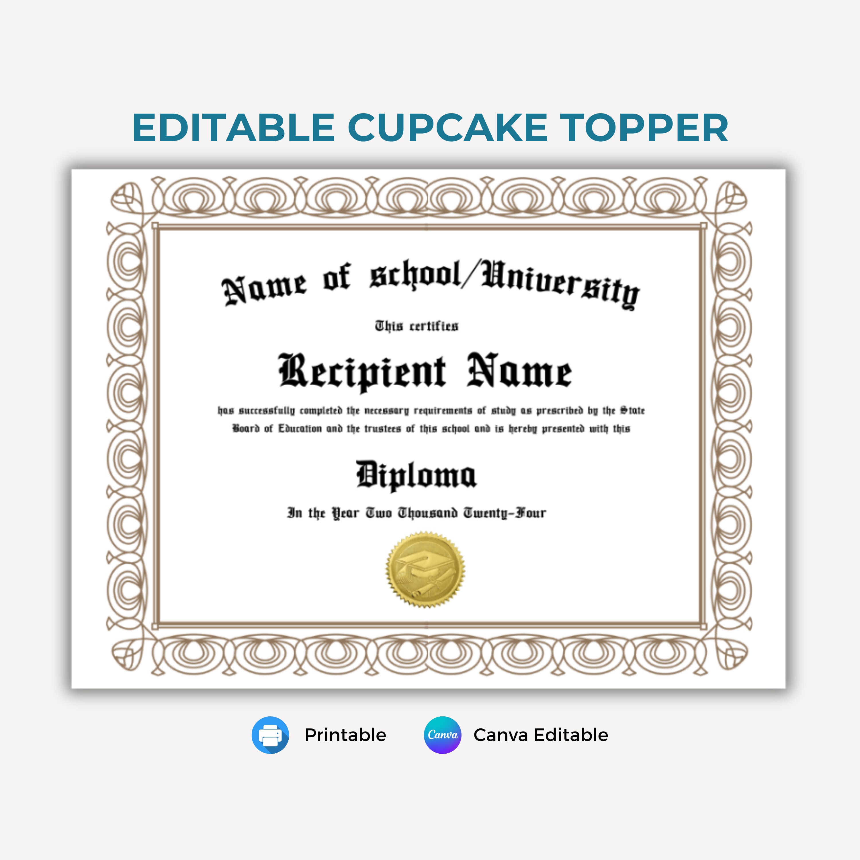 Editable Diploma Party Cupcake Topper, Graduation Cupcake Topper ...