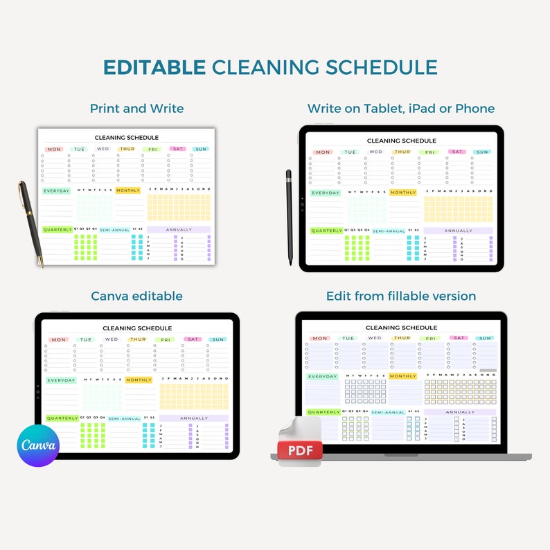 Editable Cleaning Schedule: Colorful Chores Chart (digital Download) - Etsy