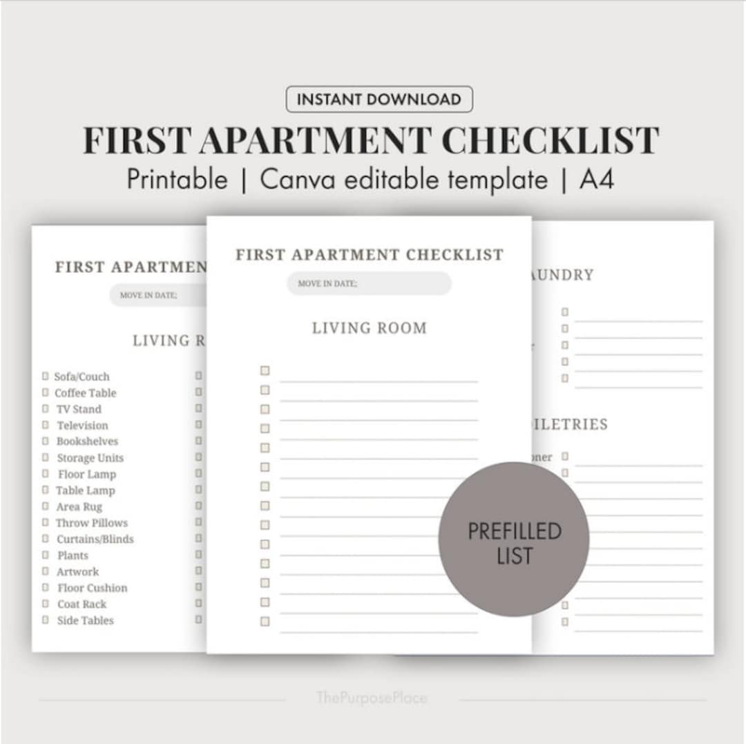 First Apartment Checklist, Printable Apartment Checklist, New Apartment ...