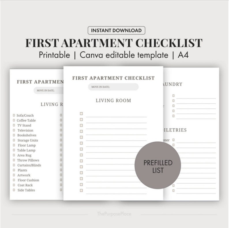 First Apartment Checklist, Printable Apartment Checklist, New Apartment ...