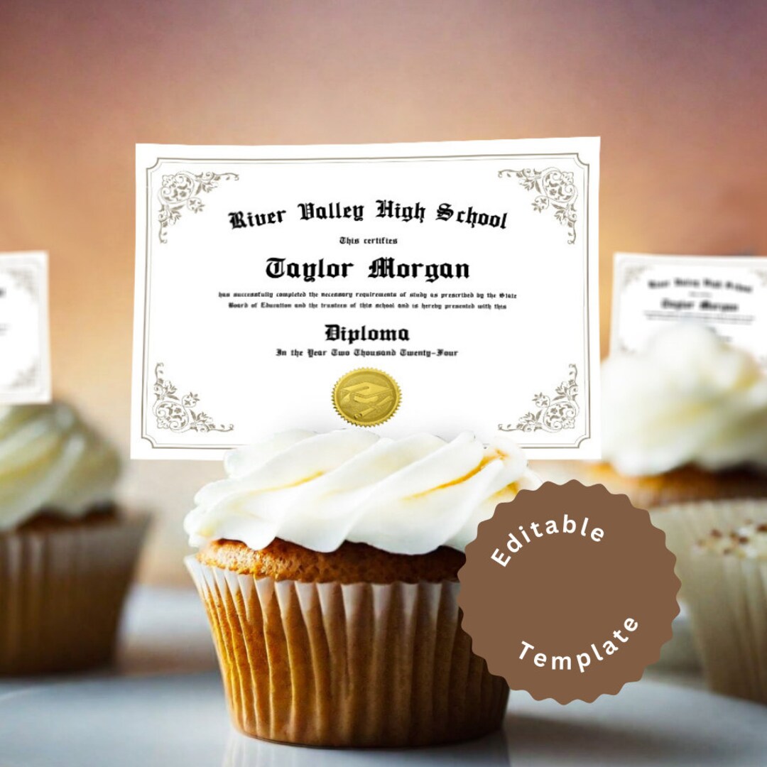 Editable Graduation Party Cupcake Topper, Personalized Diploma Cupcake ...