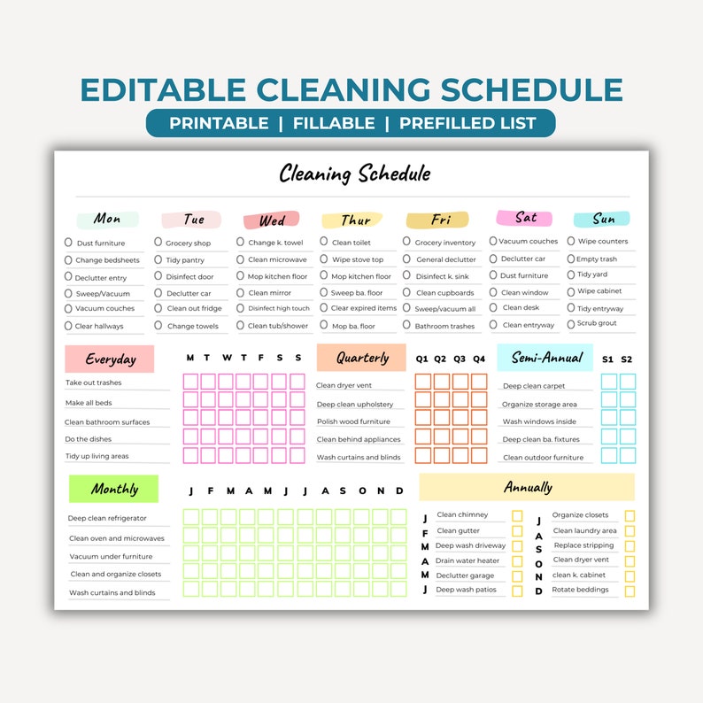 EDITABLE Cleaning Planner, Printable Household Planner, Colorful ...
