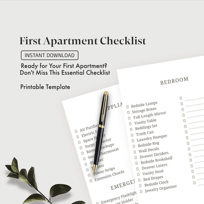 First Apartment Checklist, Printable Apartment Checklist, New Apartment ...