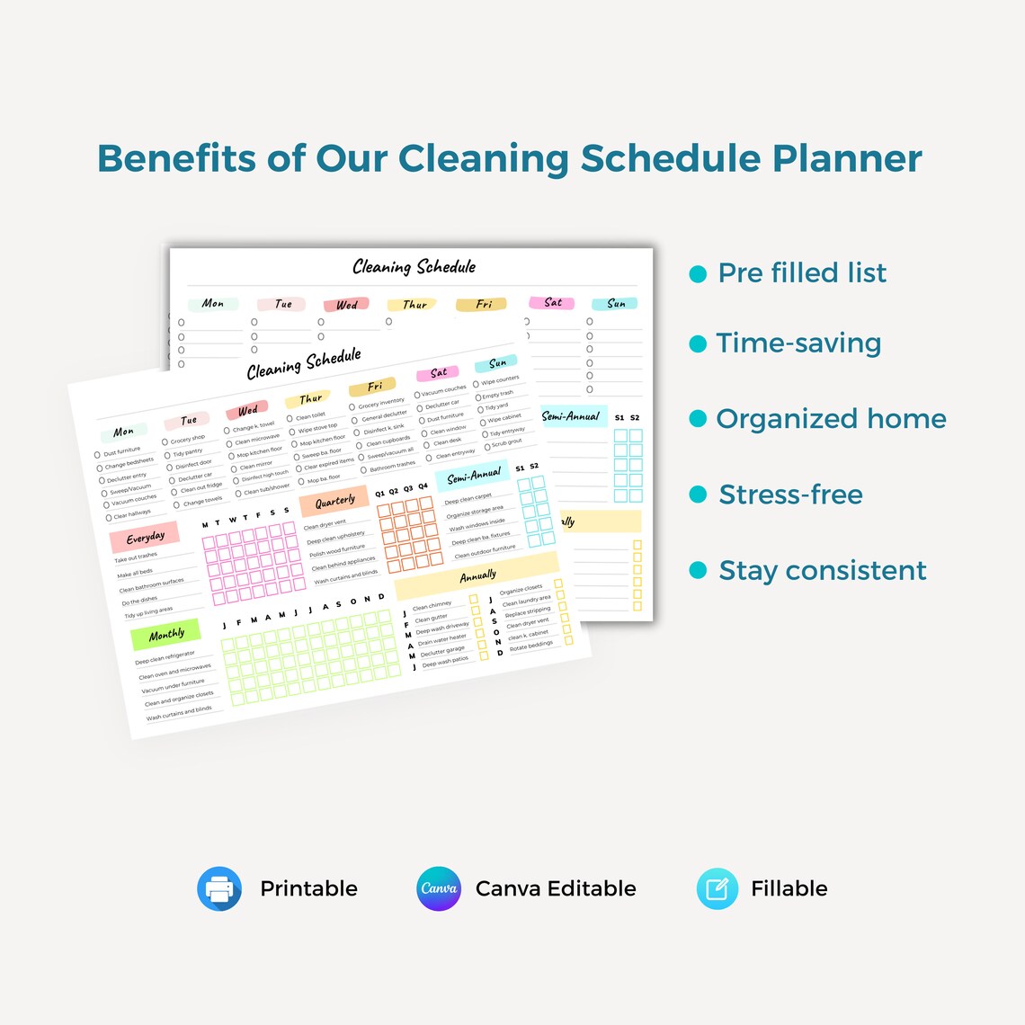 EDITABLE Cleaning Planner, Printable Household Planner, Colorful ...