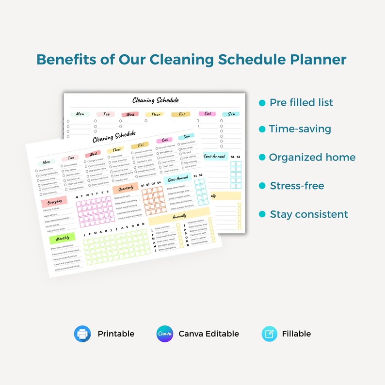 EDITABLE Cleaning Planner, Printable Household Planner, Colorful ...