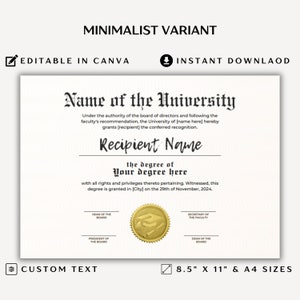 University Diploma, Printable Certificate With Seal, College Diploma Template, College Degree ...