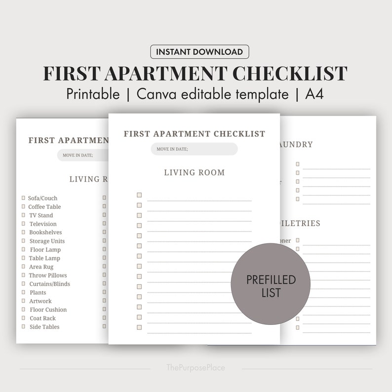 First Apartment Checklist, Printable Apartment Checklist, New Essential ...