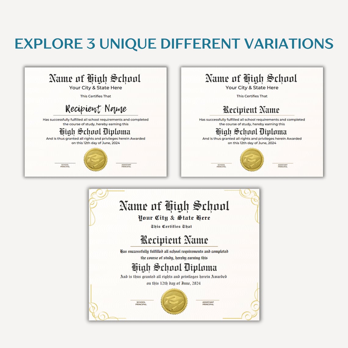 High School Diploma, Canva Editable Diploma Template, Printable ...